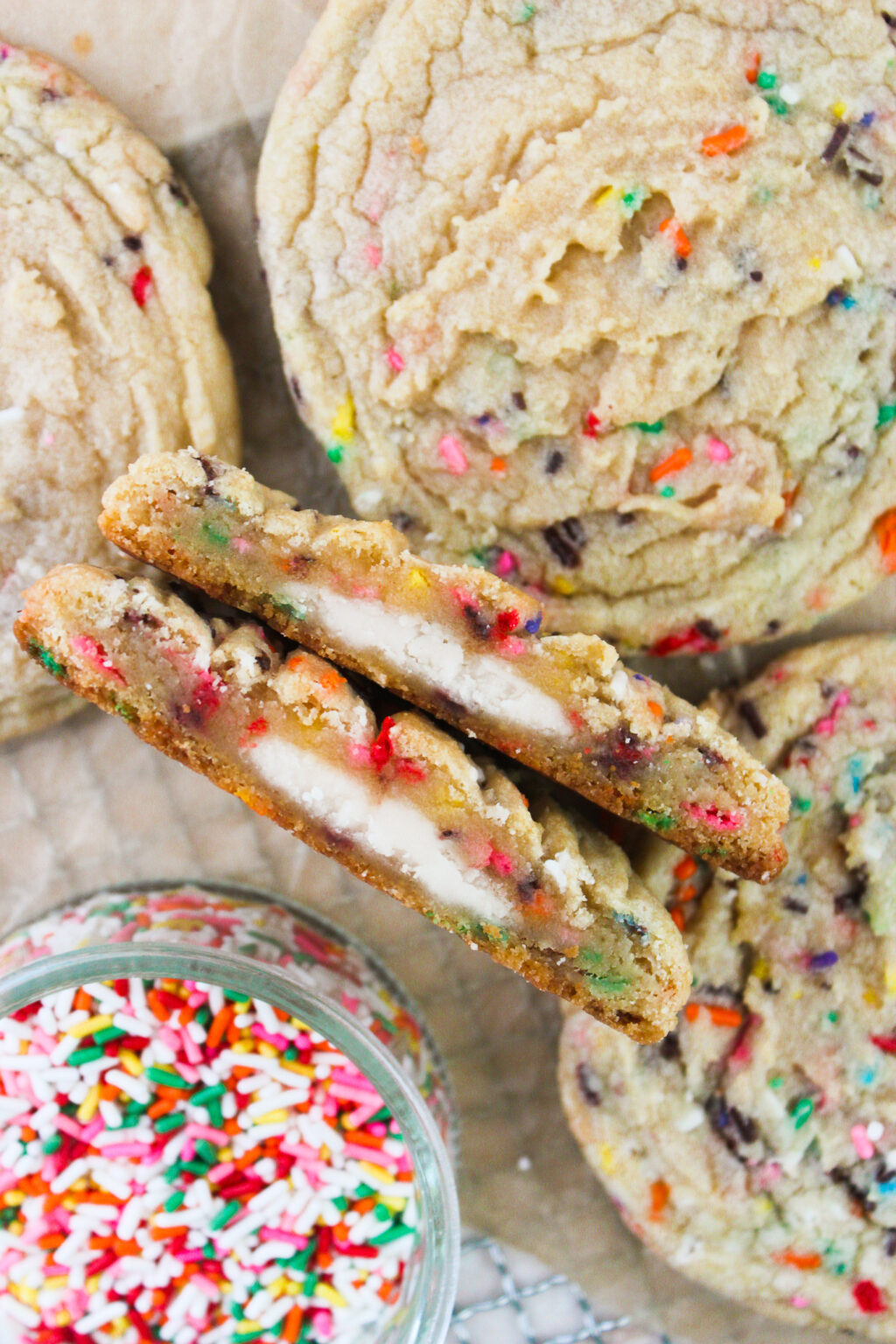 Funfetti Frosting Stuffed Cookies - Taffey Bakery