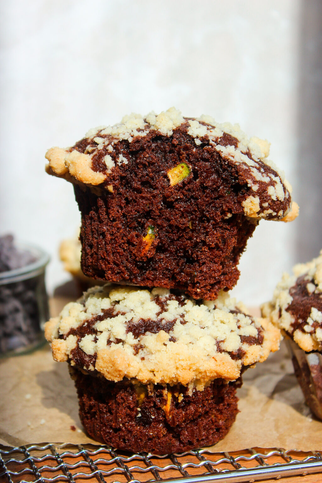 Chocolate Zucchini Streusel Muffins - Taffey Bakery